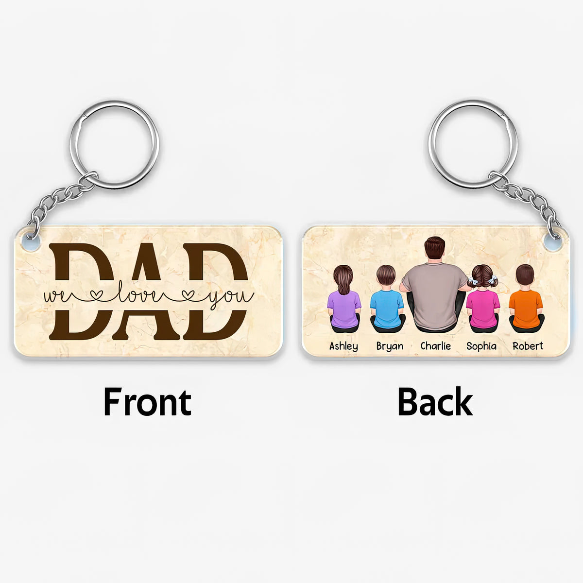Best Dad Ever Back View Man Kids Dog Cat Personalized Acrylic Keychain ...