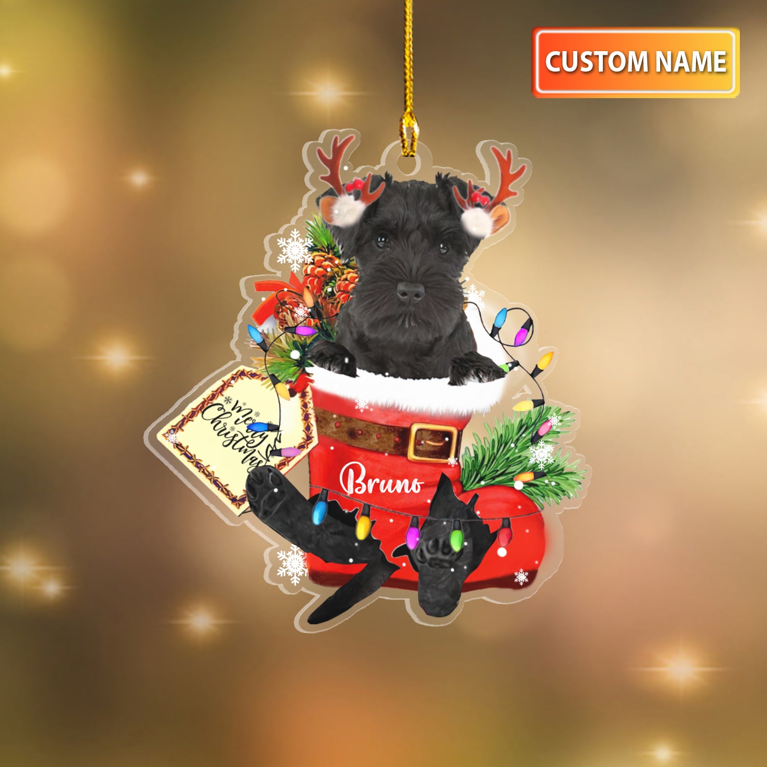 BLACK MINIATURE SCHNAUZER IN SNOW POCKET CHRISTMAS ACRYLIC ORNAMENT ...