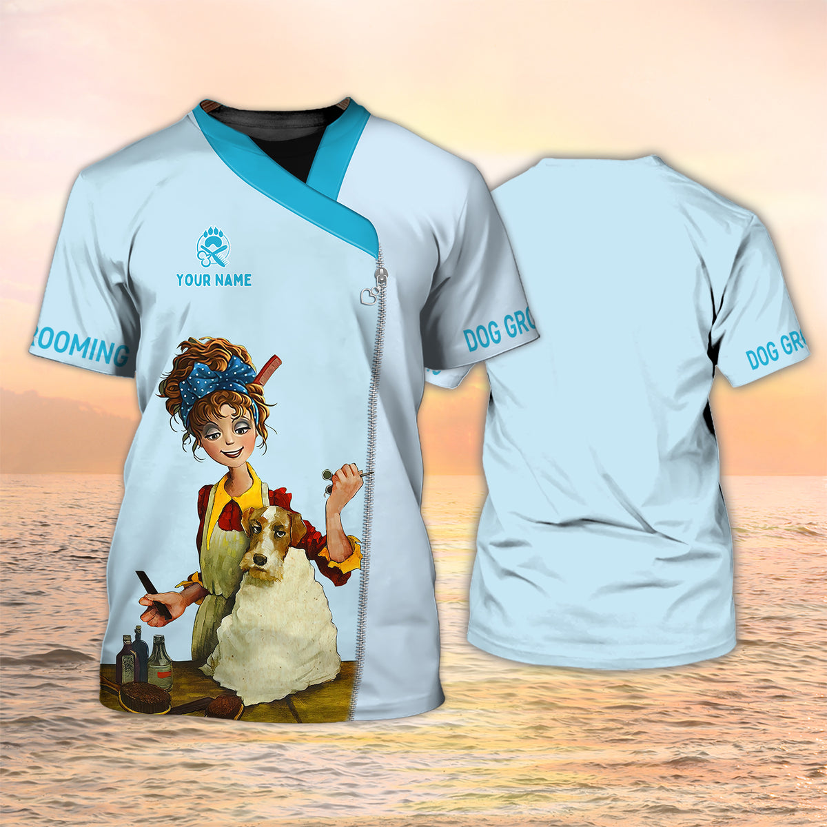 Dog Grooming Personalized Name 3D Tshirt 05 Pet Salon Uniform Nbtt ...