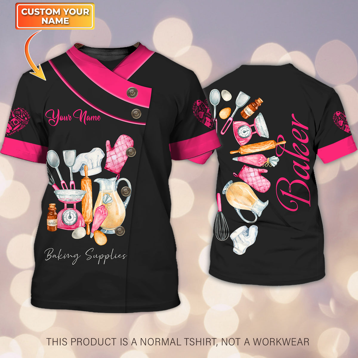 Baking Supplies, Baker, Bakery Chef, Personalized Name 3D Tshirt (Non ...