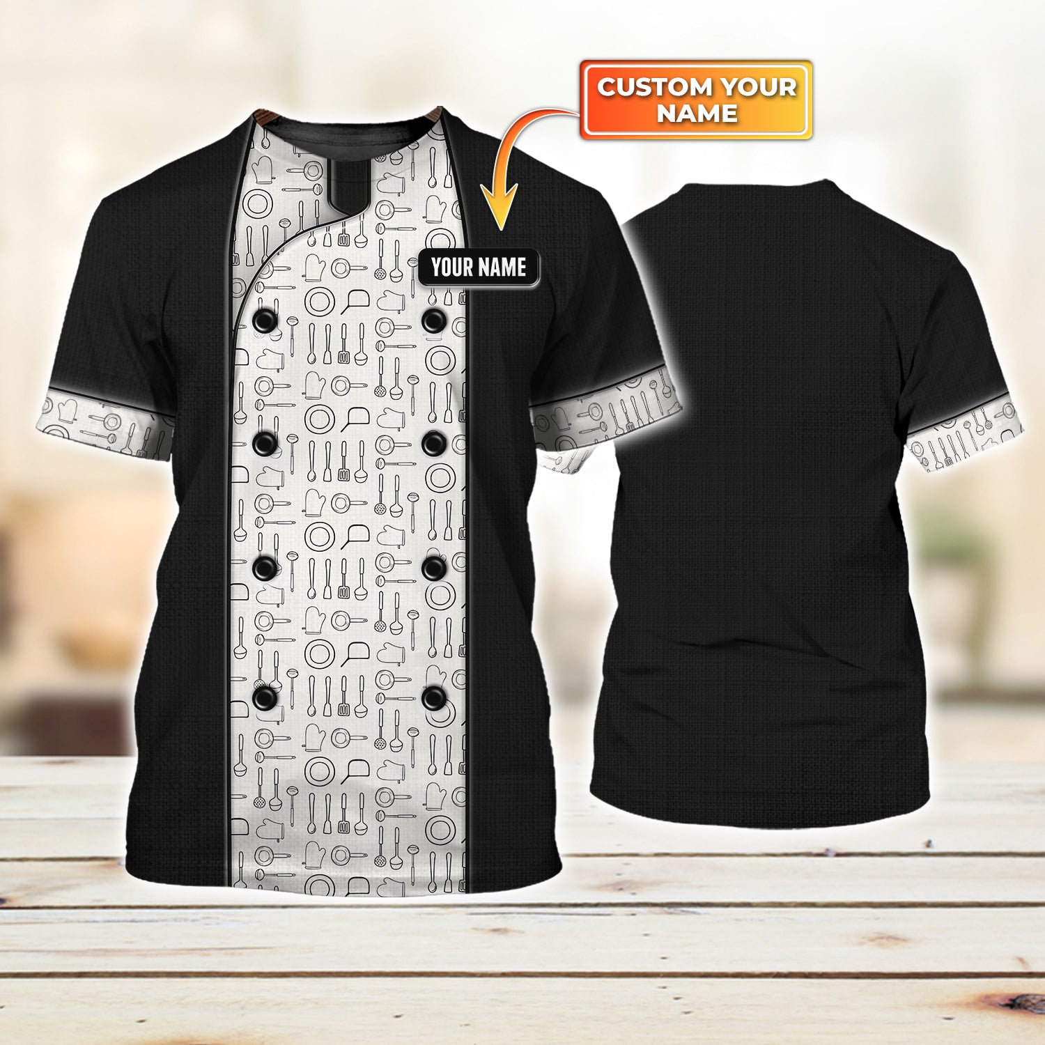 Chef Cook Black And White Personalized Name 3D Tshirt For MasterChef N ...